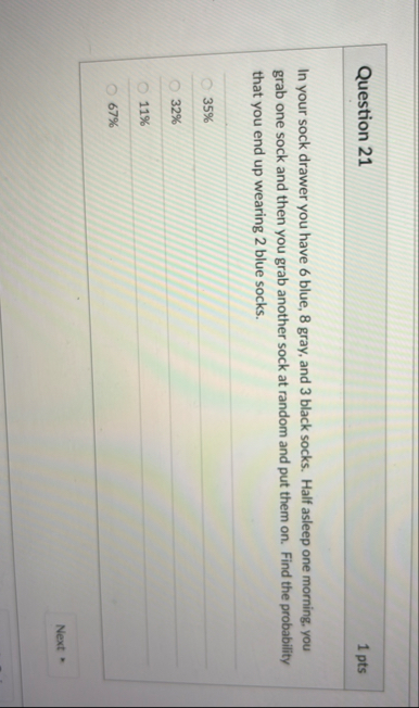 Solved Question 211 ﻿ptsIn your sock drawer you have 6 | Chegg.com