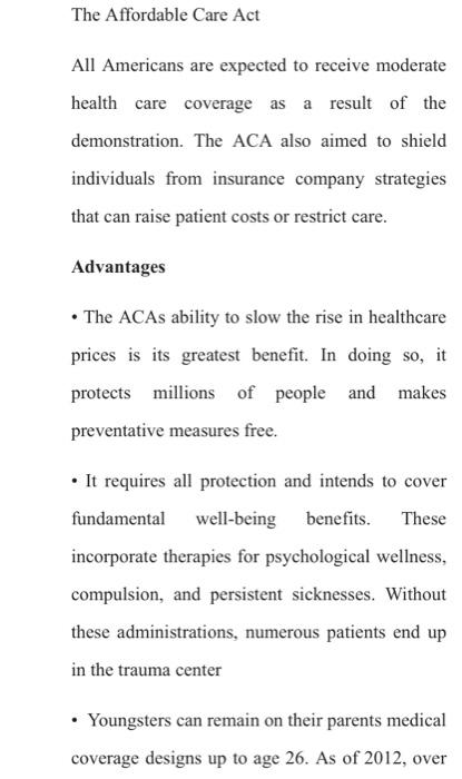 Solved The Affordable Care Act All Americans are expected to | Chegg.com