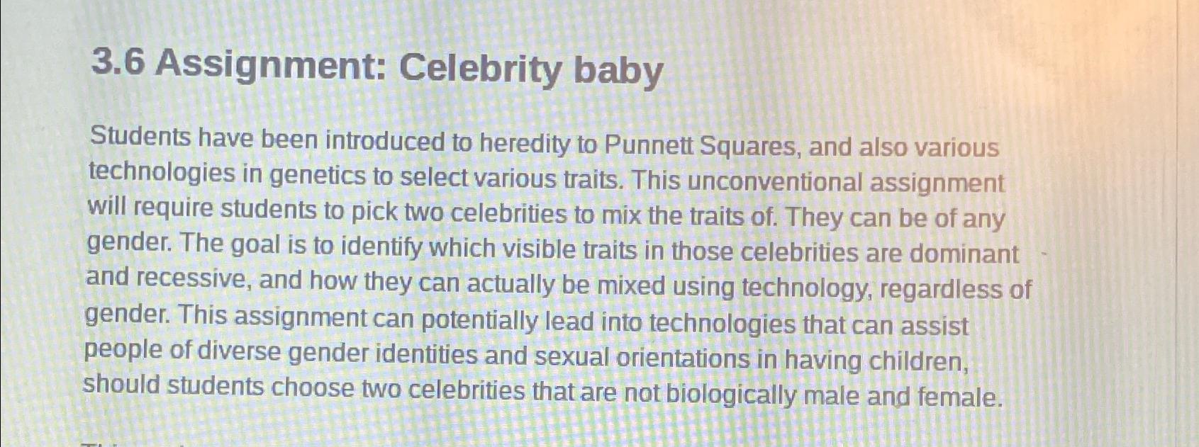 Solved 3.6 ﻿Assignment: Celebrity babyStudents have been | Chegg.com