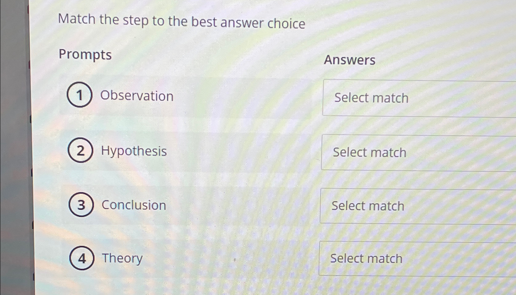 Solved Match the step to the best answer | Chegg.com