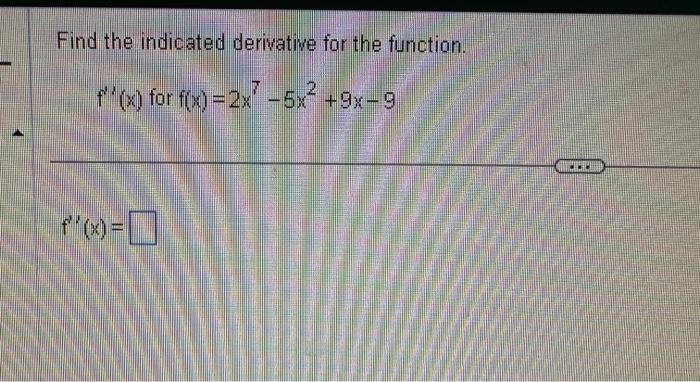 Solved Find the indicated derivative for the function. | Chegg.com