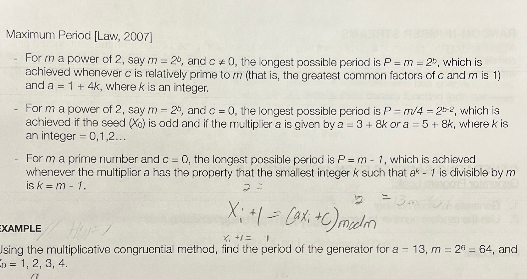 Solved Maximum Period [Law, 2007]For m ﻿a power of 2 , ﻿say | Chegg.com