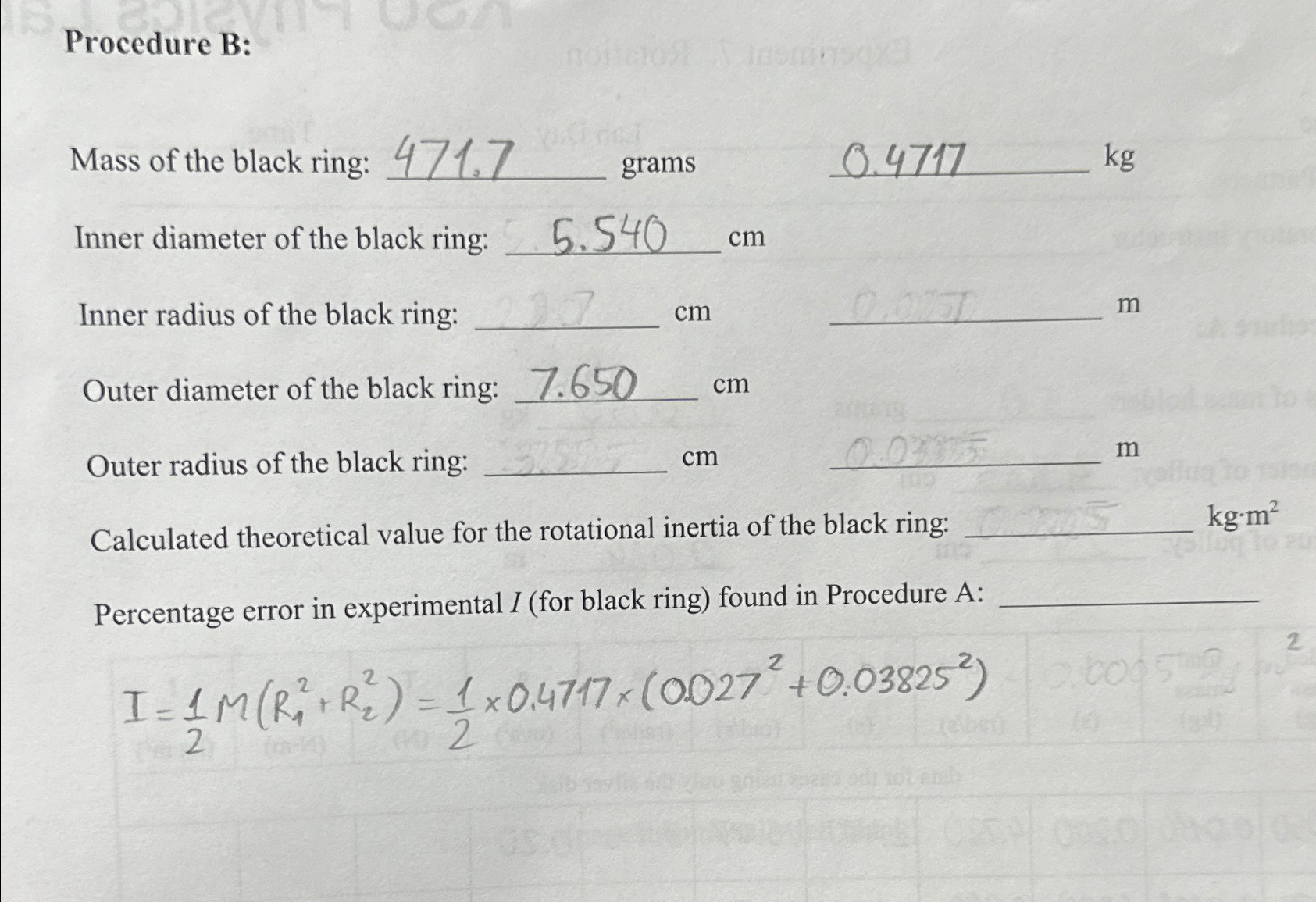 Solved Procedure B:Calculated theoretical value for the | Chegg.com