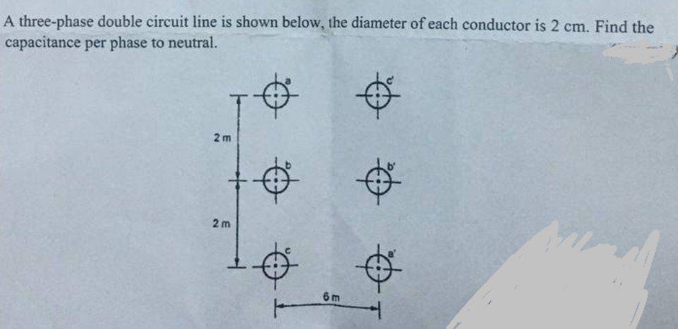 Solved A three-phase double circuit line is shown below, the | Chegg.com