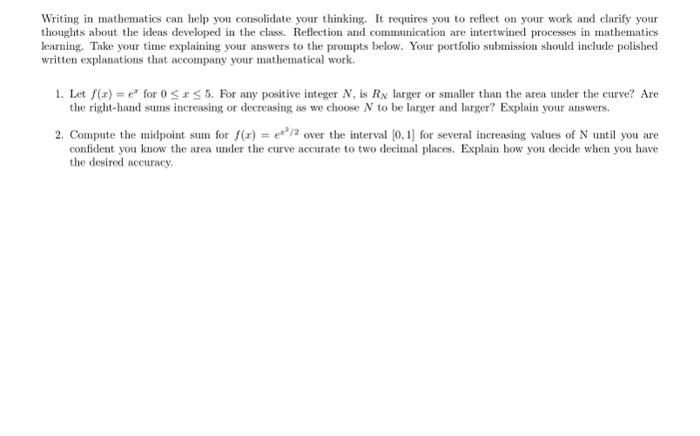 Solved Writing in mathematics can help you consolidate your | Chegg.com