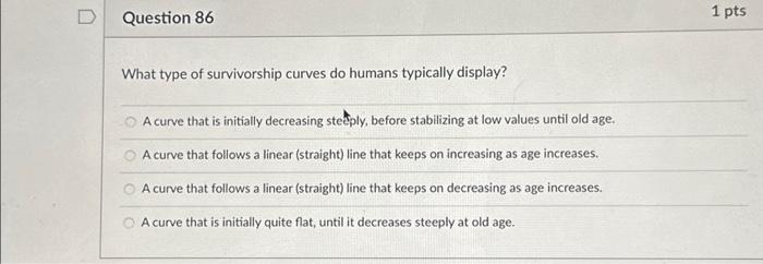 Solved Question 86 What Type Of Survivorship Curves Do