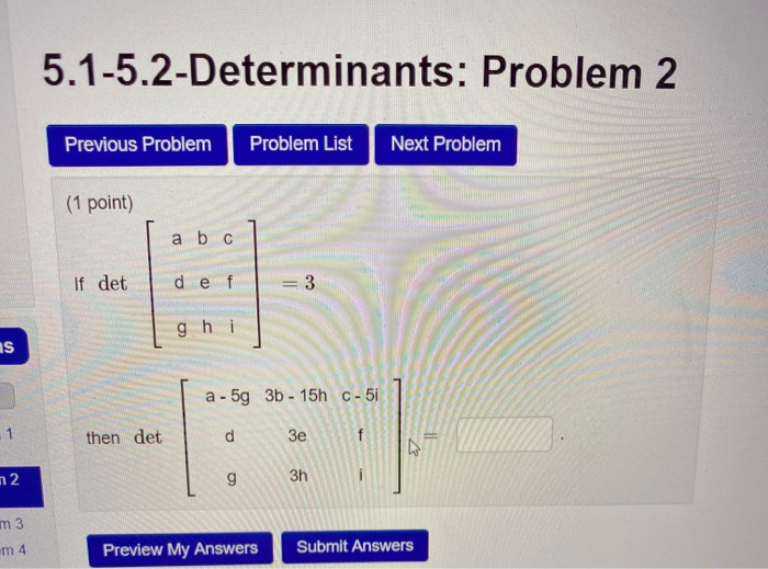 Solved 5.1-5.2-Determinants: Problem 2 Previous Problem | Chegg.com