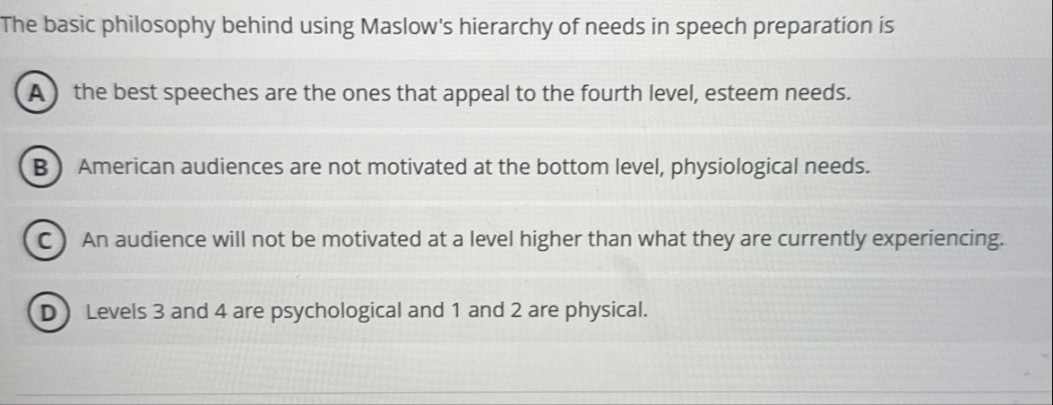 Solved The basic philosophy behind using Maslow's hierarchy | Chegg.com