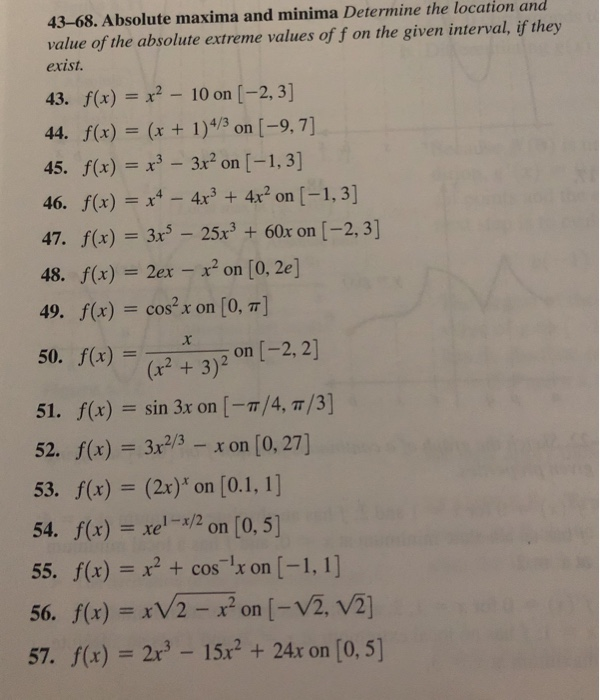 Solved 43 68 Absolute Maxima And Minima Determine The