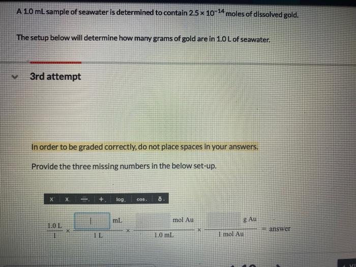 Solved A 10 mL sample of seawater is determined to contain | Chegg.com