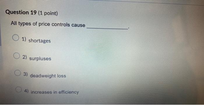 Solved All types of price controls cause 1) shortages 2) | Chegg.com