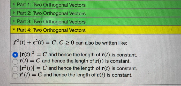 Solved Part 1: Two Orthogonal Vectors Part 2: Two Orthogonal | Chegg.com