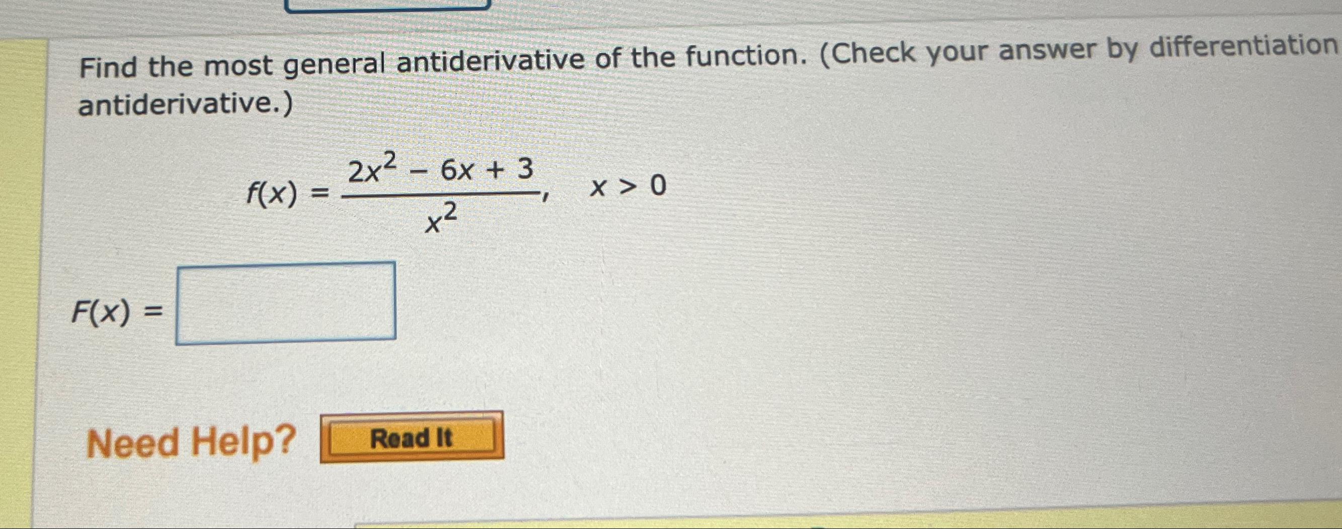 Solved Find the most general antiderivative of the function. | Chegg.com