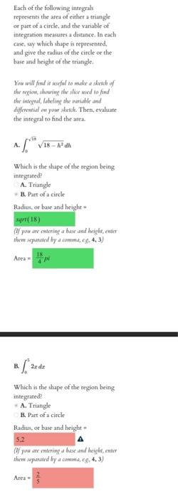 Solved Each of the following integrals represents the asea | Chegg.com
