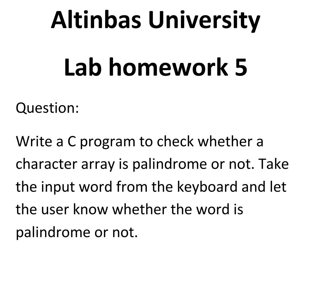Solved Altinbas University Lab Homework 5 Question Write A