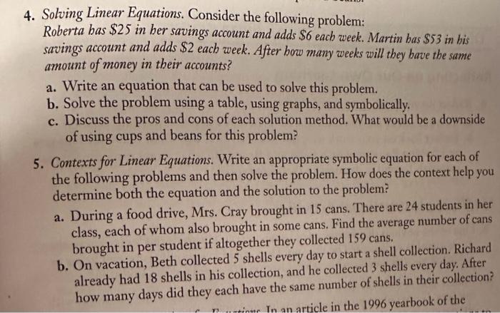 Solved 4 Solving Linear Equations Consider The Following 
