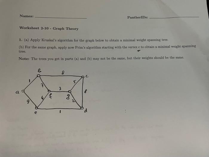 Solved (a) Apply Kruskal's algorithm for the graph below to | Chegg.com