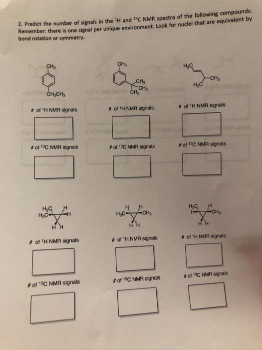Solved 2. Predict the number of signals in the ' and 13C NMR | Chegg.com