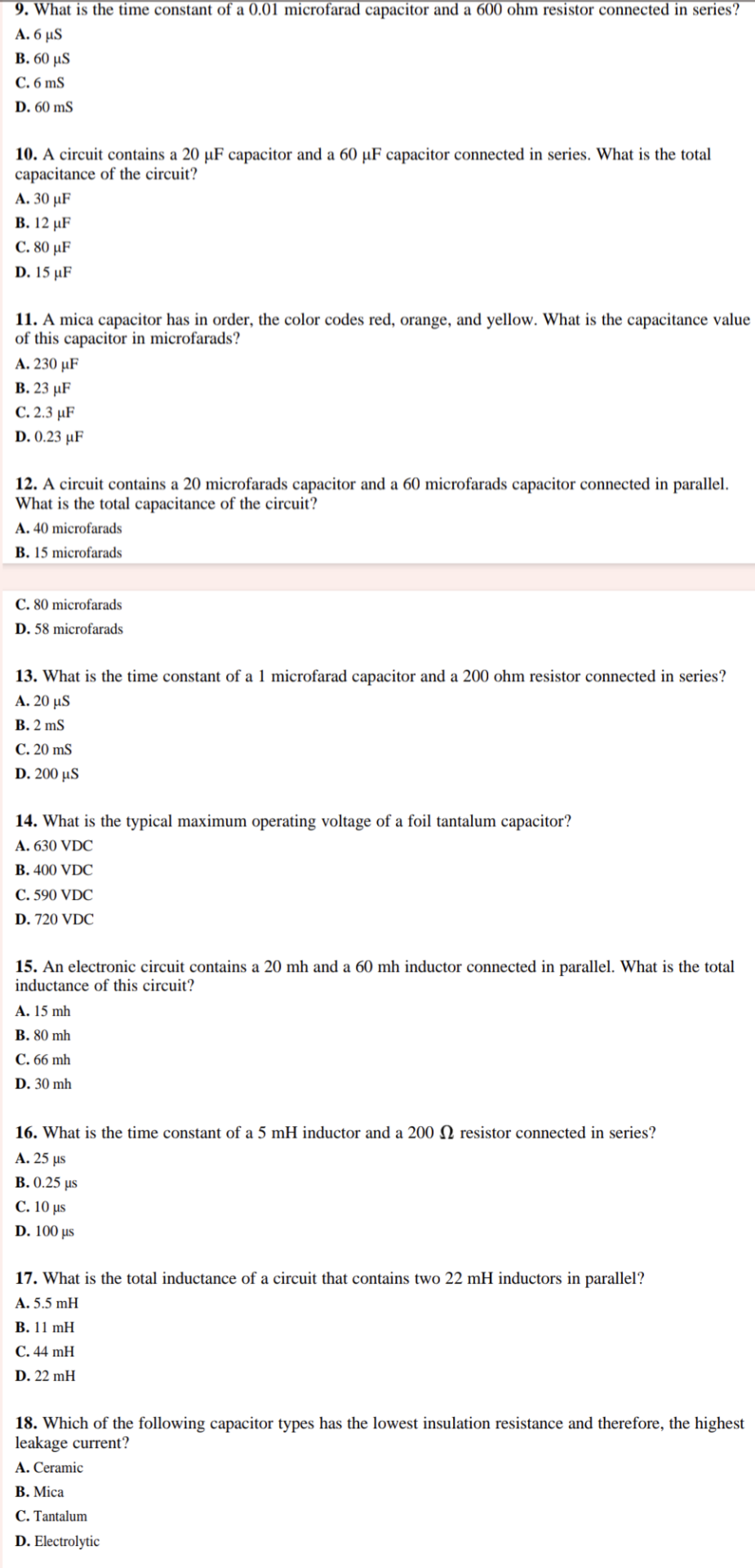 Solved 9 What Is The Time Constant Of A 0 01 Microfarad