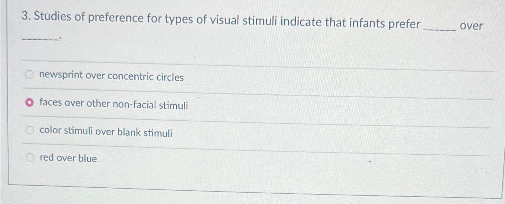 Solved Studies of preference for types of visual stimuli | Chegg.com