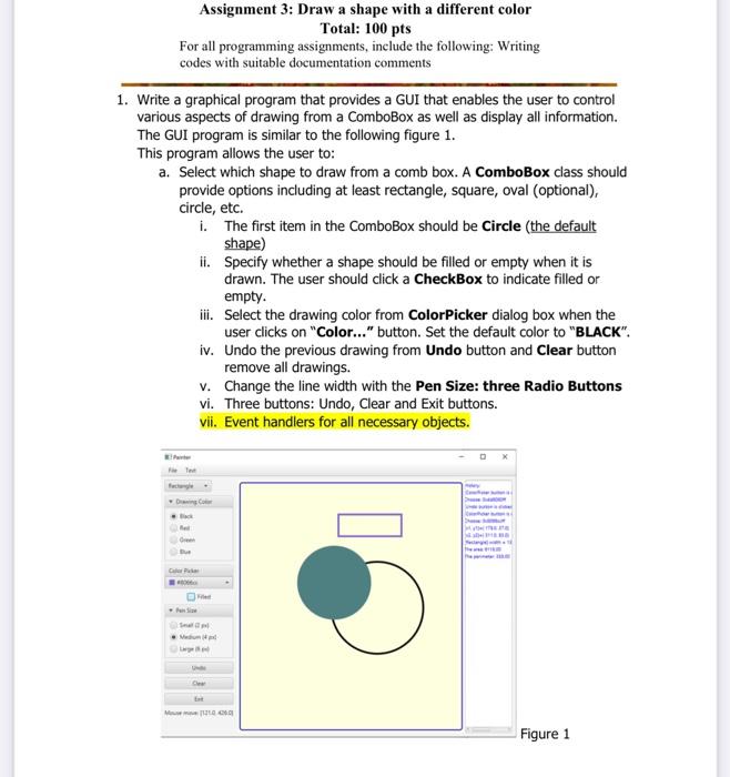 Assignment 3: Draw a shape with a different color | Chegg.com