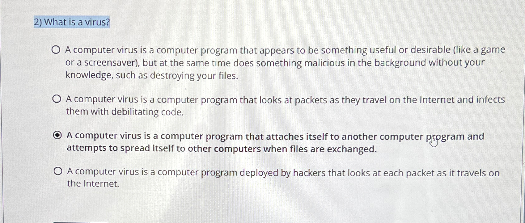 Solved What is a virus?A computer virus is a computer | Chegg.com