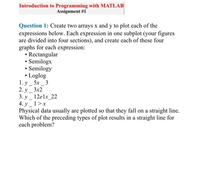 Solved Introduction to Programming with MATLAB Assignment #1 | Chegg.com