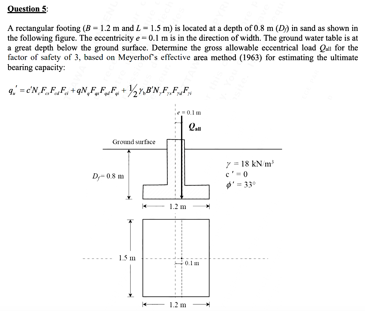 Solved Ouestion 5:A rectangular footing and L=1.5m ﻿is | Chegg.com