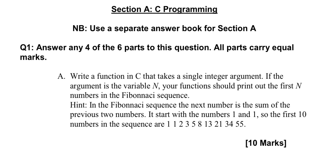 Solved Section A: C ProgrammingNB: Use a separate answer | Chegg.com
