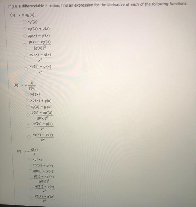 Solved If g is a differentiable function, find an expression | Chegg.com