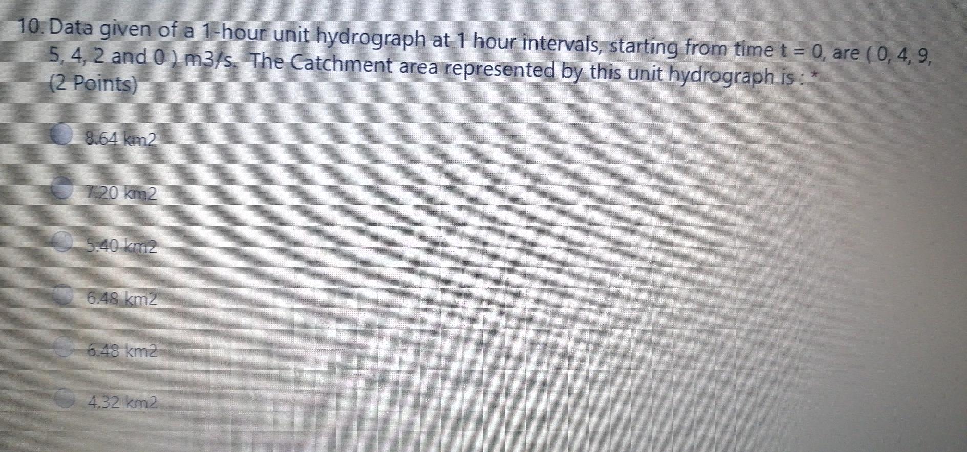 Solved 10. Data given of a 1-hour unit hydrograph at 1 hour | Chegg.com