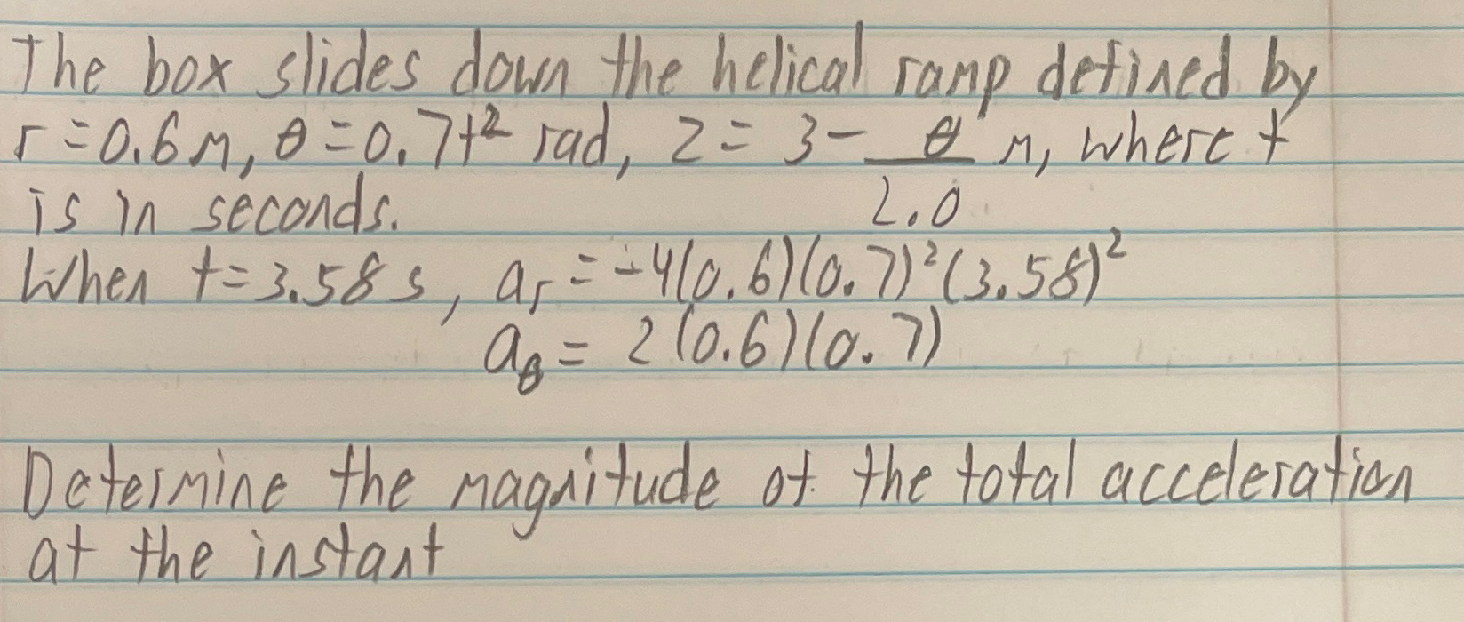 Solved The box slides down the helical ramp defined by | Chegg.com