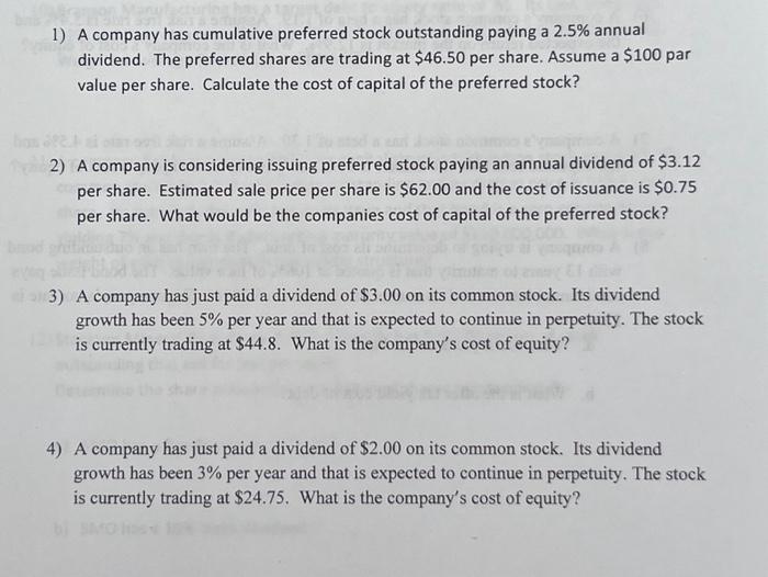 Solved 1) A company has cumulative preferred stock | Chegg.com