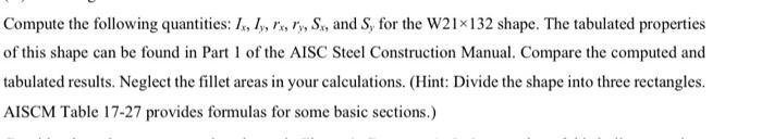 Solved compute moment I and S for W21x132 shape. Use AISC | Chegg.com