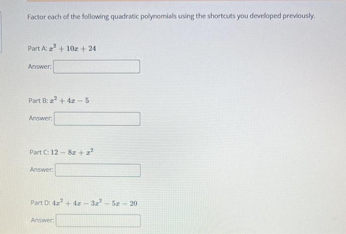 Solved Factor each of the following quadratic polynomials | Chegg.com
