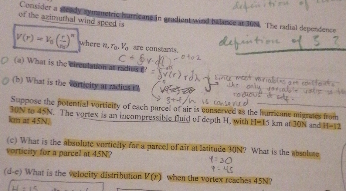 Solved Consider a steady symmetric hurricane in gradient | Chegg.com