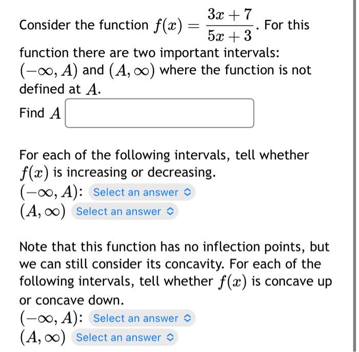 Solved Consider the function f(x)=5x+33x+7. For this | Chegg.com