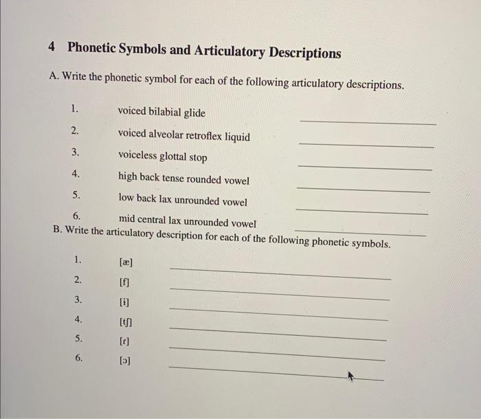 4 Phonetic Symbols and Articulatory Descriptions A. | Chegg.com
