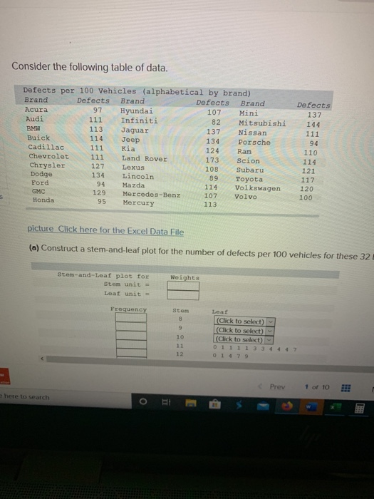 Solved Consider the following table of data. 107 Defects 137 | Chegg.com