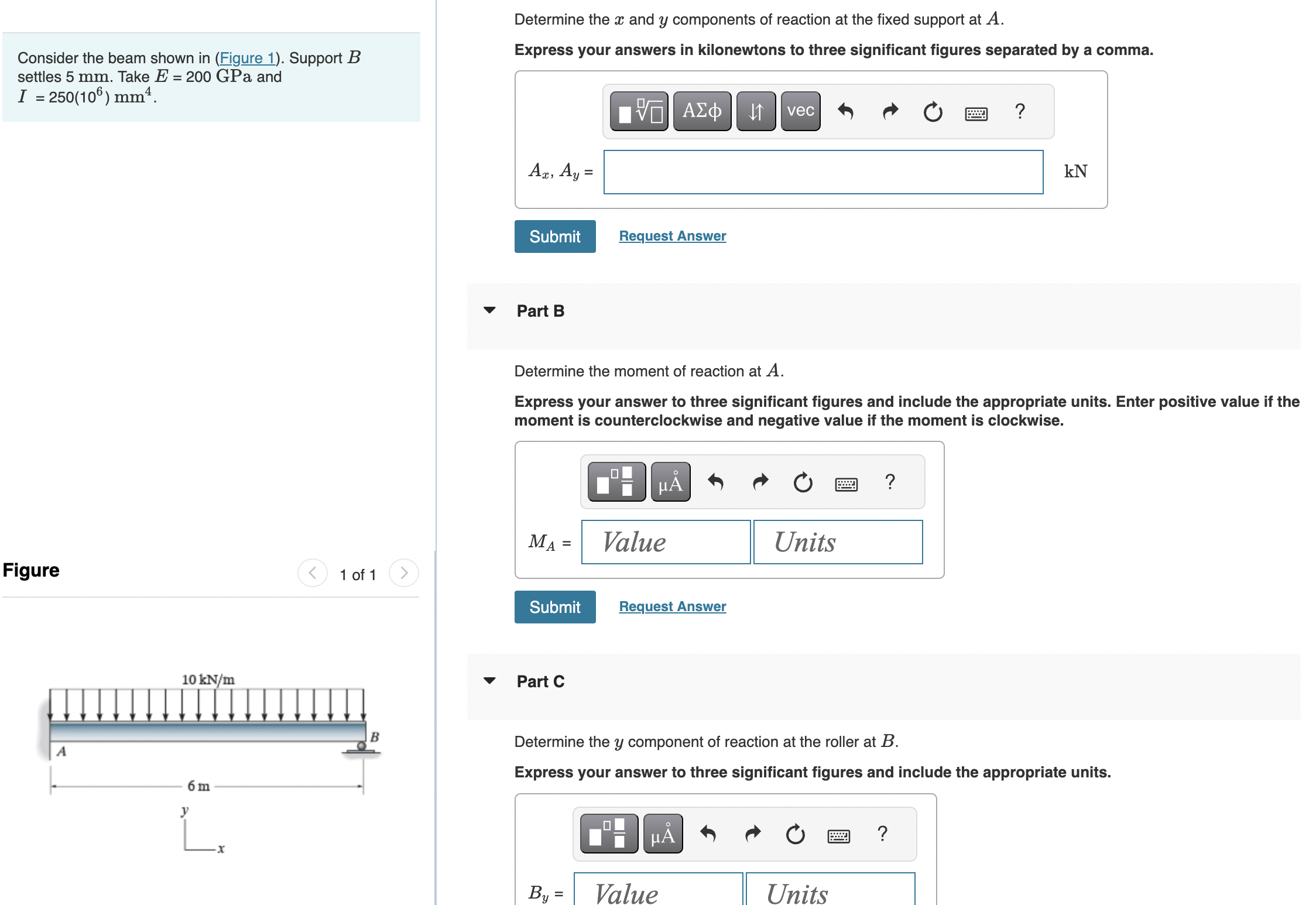 Solved Determine the x ﻿and y ﻿components of reaction at the | Chegg.com