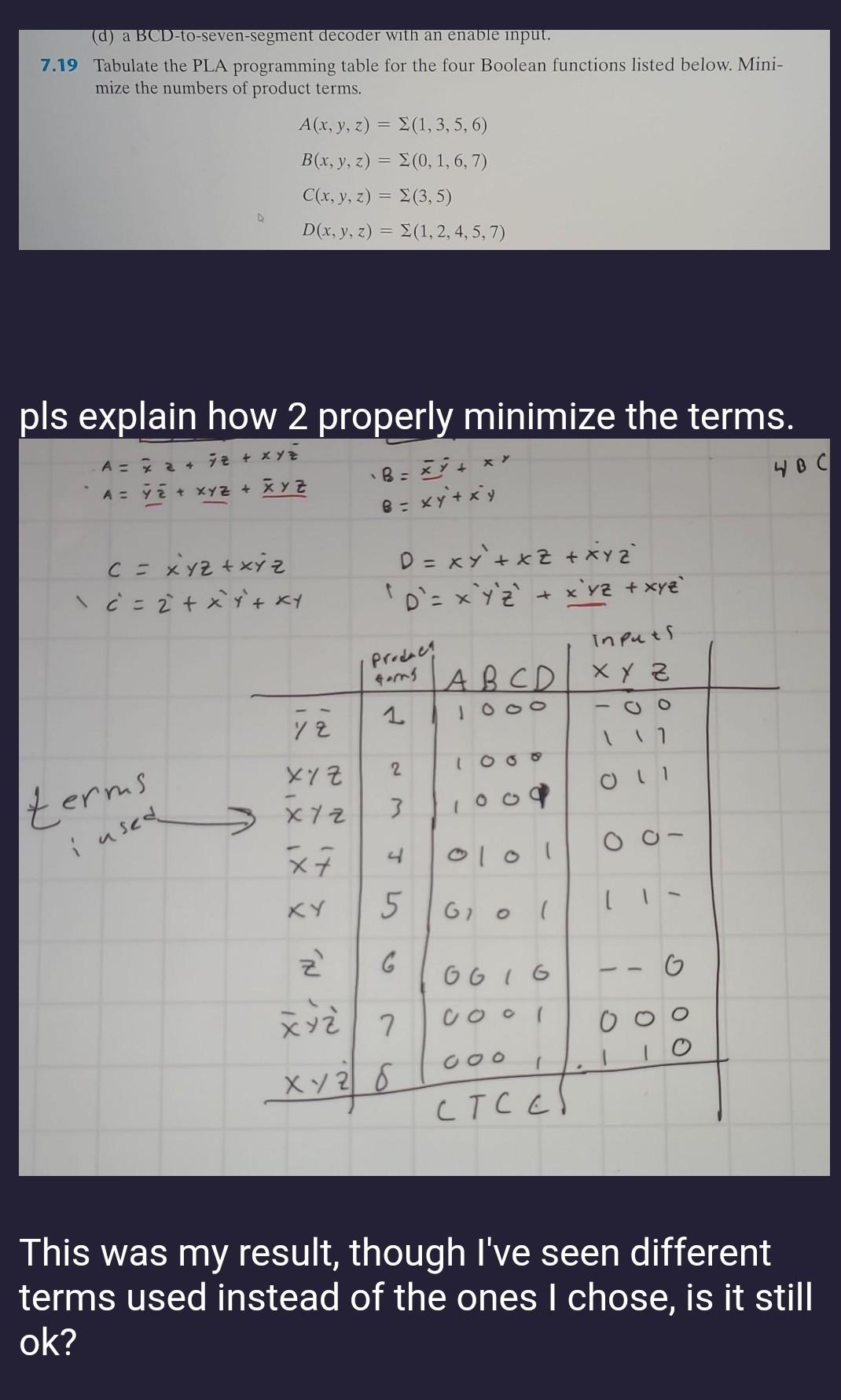 Solved 7.19 Tabulate the PLA programming table for the four | Chegg.com