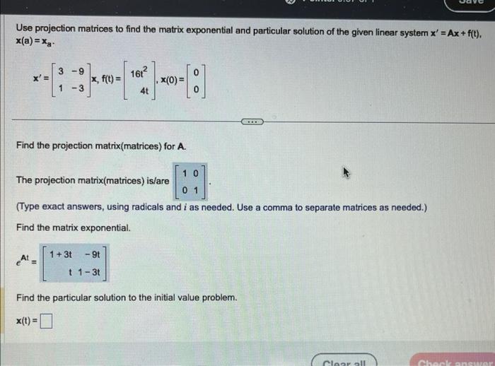 Use projection matrices to find the matrix | Chegg.com