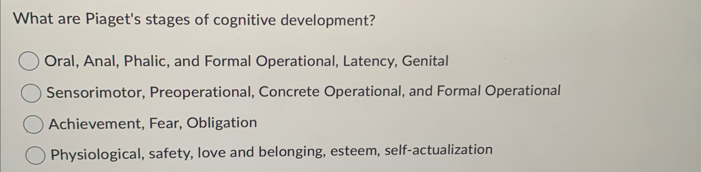 Solved What are Piaget's stages of cognitive | Chegg.com