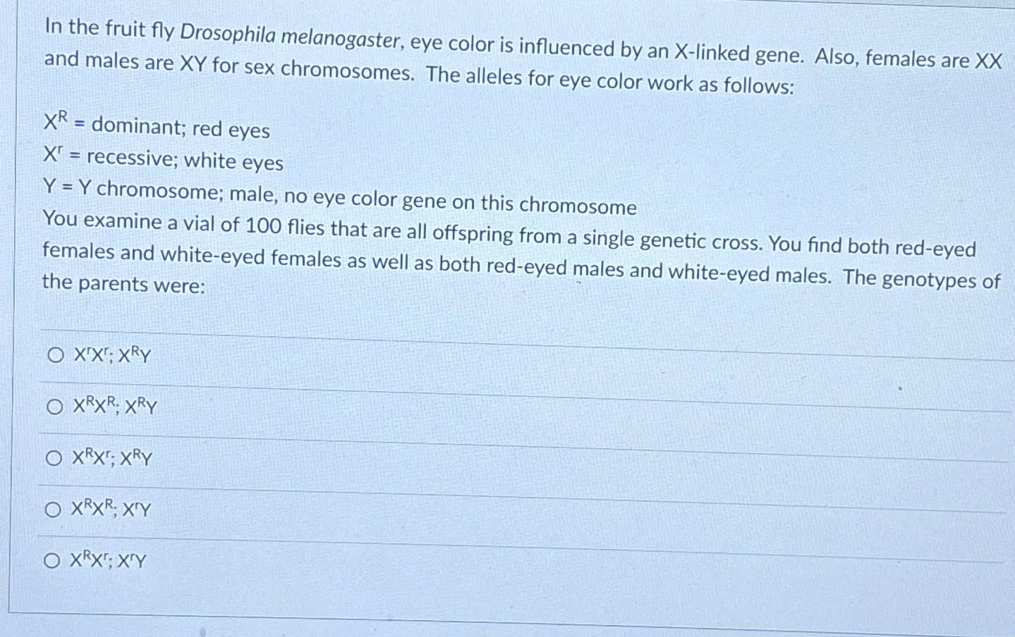 Solved In the fruit fly Drosophila melanogaster, eye color | Chegg.com