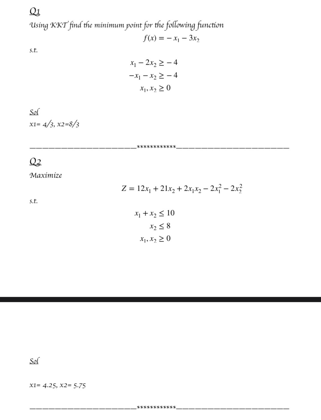 Solved Q1Using KKT ' ﻿Conditions find the minimum point for | Chegg.com