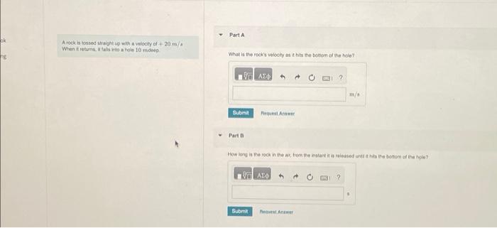 Solved A rock is tossed straight up with a velocity of + 20 | Chegg.com