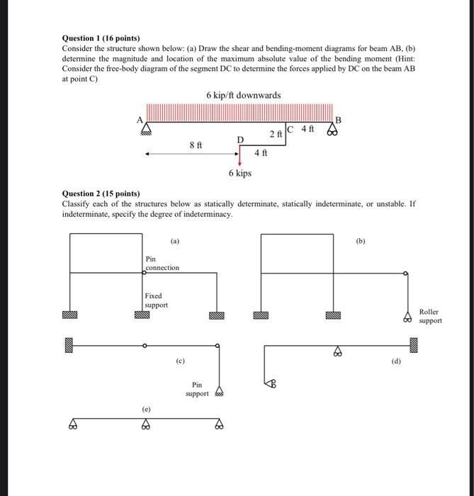 Question 6 (15 points) Using the force method, | Chegg.com