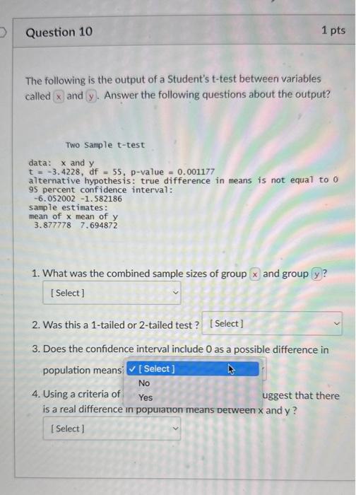 Solved The following is the output of a Student's t-test | Chegg.com