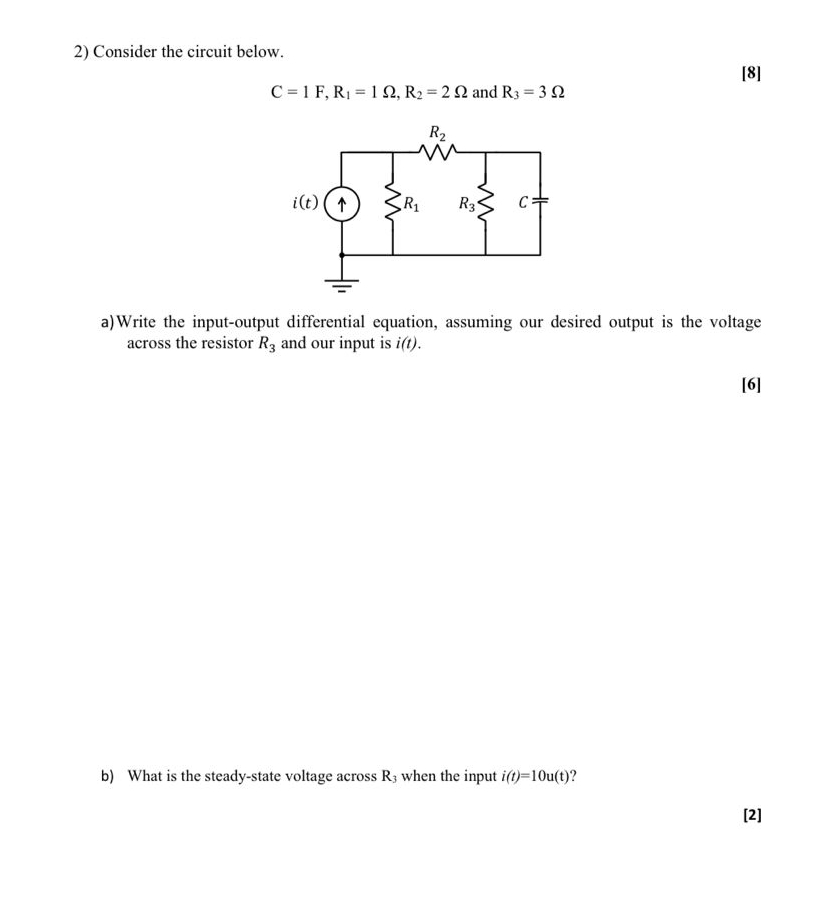 Solved Consider the circuit below.C=1F,R1=1Ω,R2=2Ω ﻿and | Chegg.com
