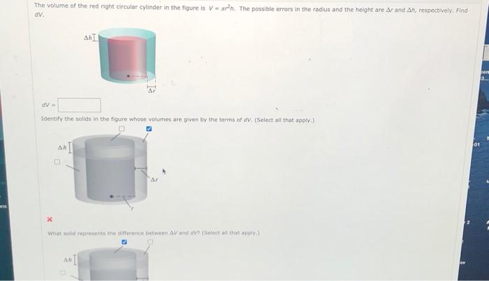 The volume of the red right circular cylinder in the | Chegg.com